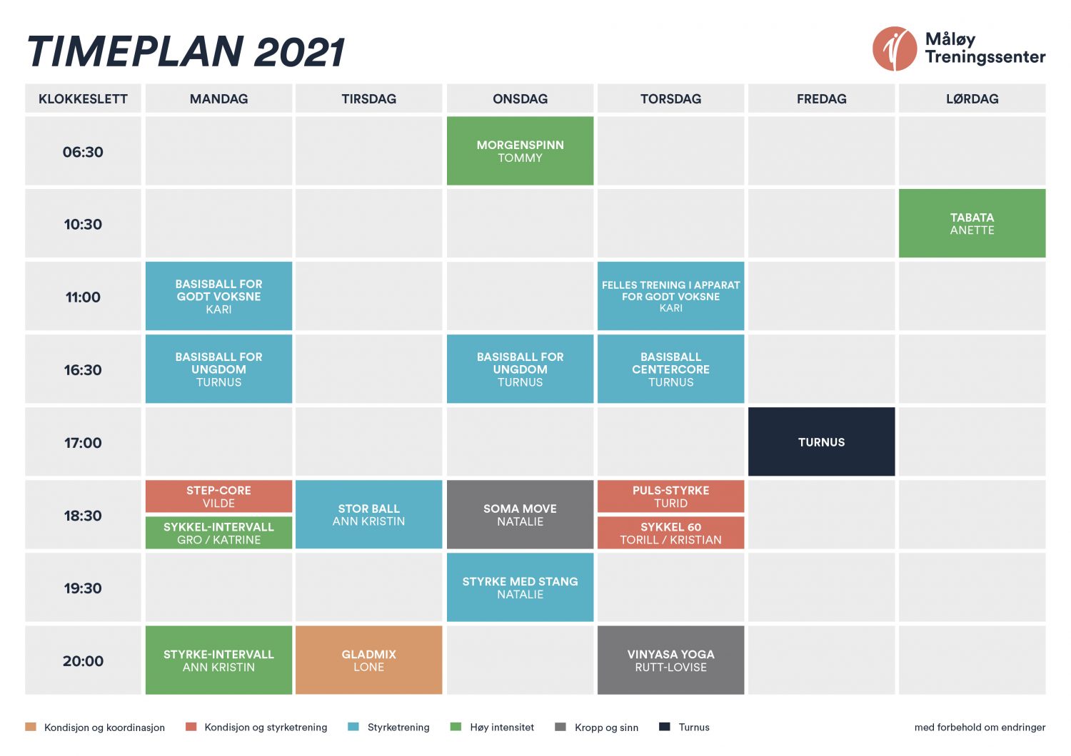 Måløy Treningssenter | Timeplan 2021